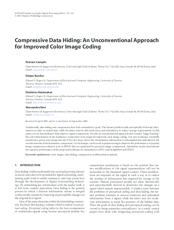 (PDF) Compressive Data Hiding: An Unconventional Approach for Improved Color Image Coding