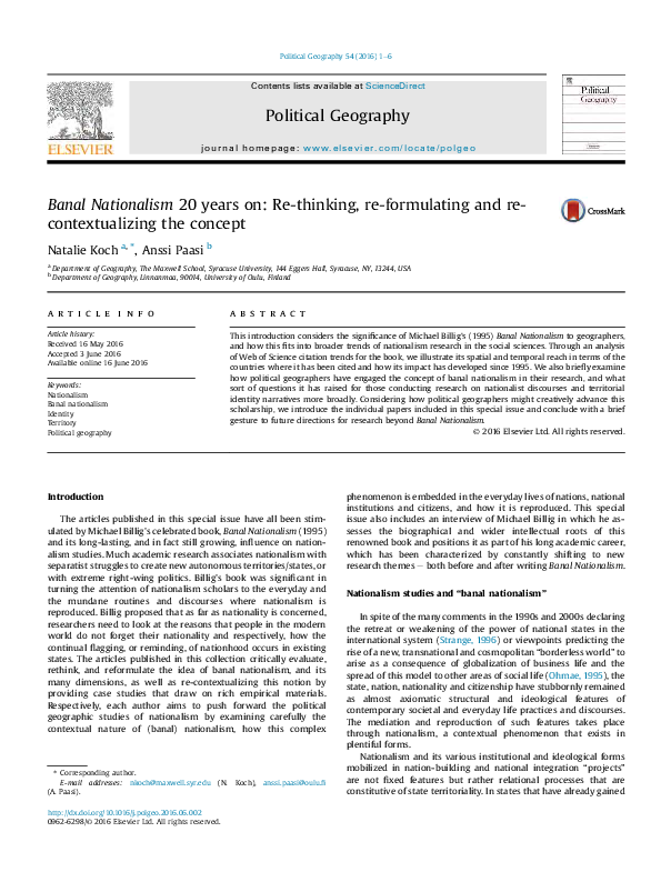 (PDF) Banal Nationalism 20 years on: Re-thinking, re-formulating and re ...