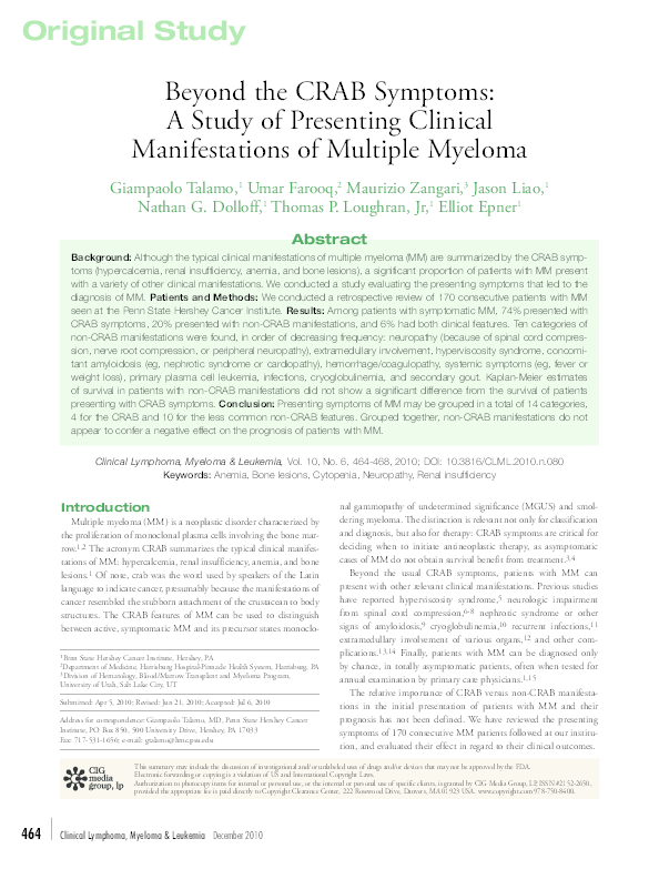 (PDF) Beyond the CRAB symptoms: a study of presenting clinical ...