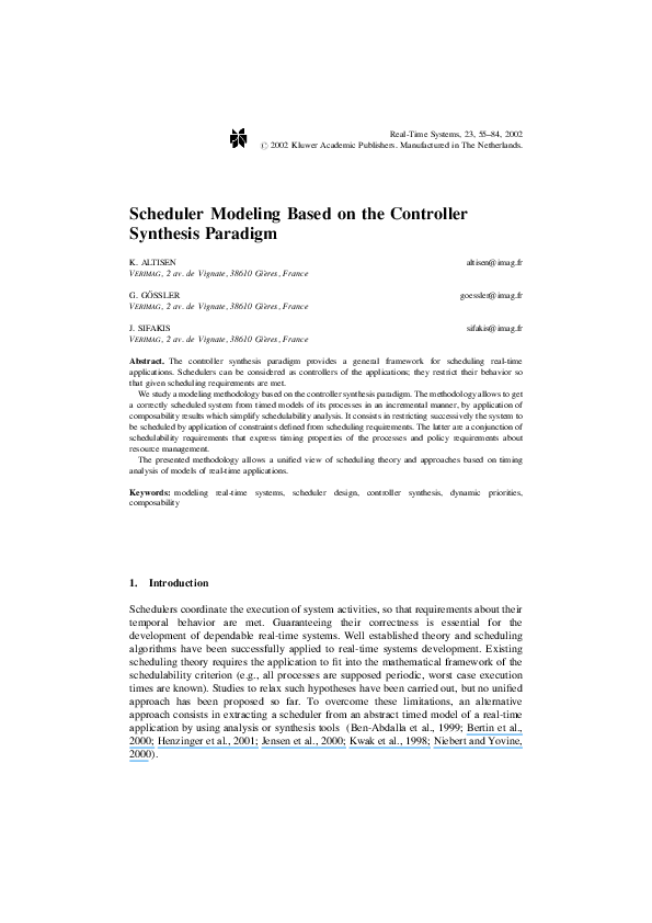 (PDF) Scheduler Modeling Based on the Controller Synthesis Paradigm