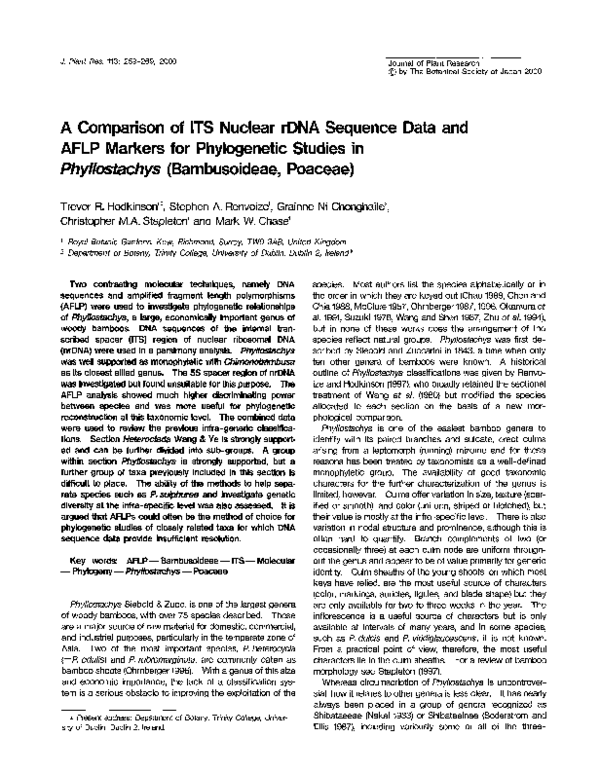 (PDF) A Comparison of ITS Nuclear rDNA Sequence Data and AFLP Markers for Phylogenetic Studies ...
