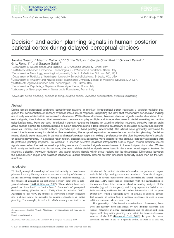 Pdf Cognitive And Action Based Aspects Of Developing Decisions In Parietal Cortex Eric