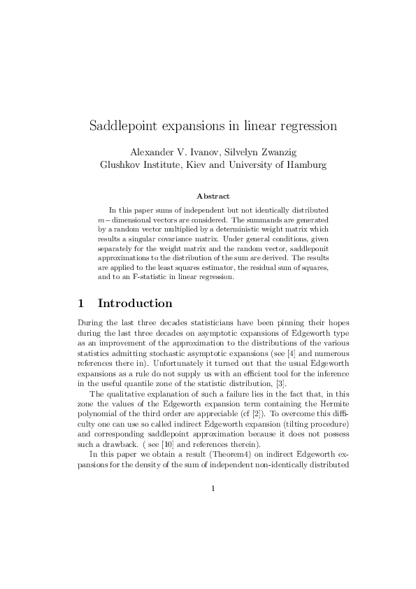 (PDF) Saddlepoint Expansions in Linear Regression