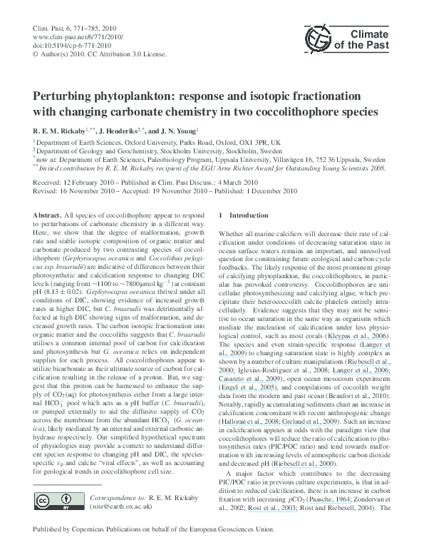 (PDF) Perturbing phytoplankton: response and isotopic fractionation ...