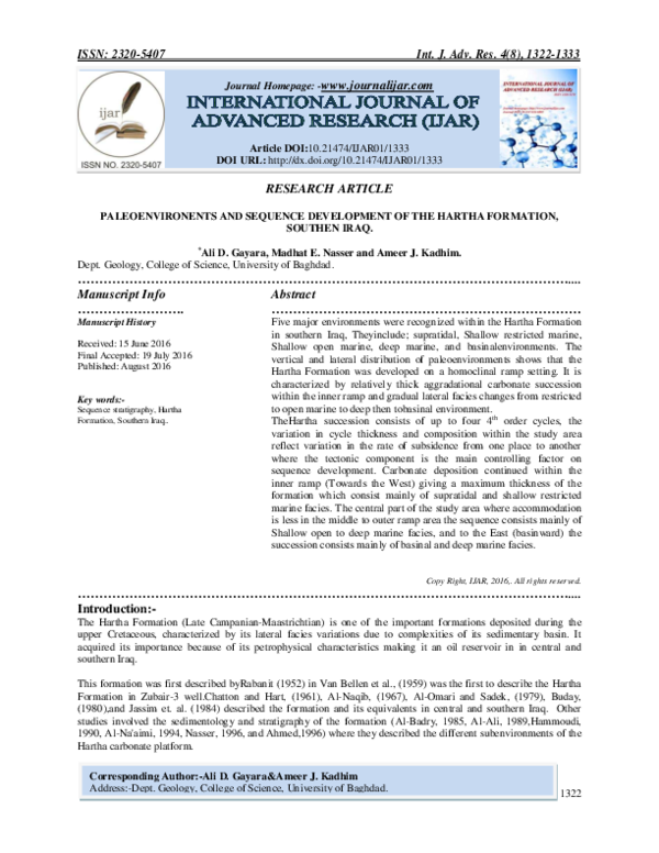 (PDF) PALEOENVIRONENTS AND SEQUENCE DEVELOPMENT OF THE HARTHA FORMATION ...