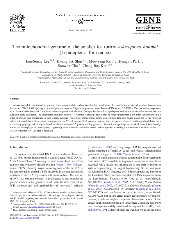 (PDF) The mitochondrial genome of the smaller tea tortrix Adoxophyes ...