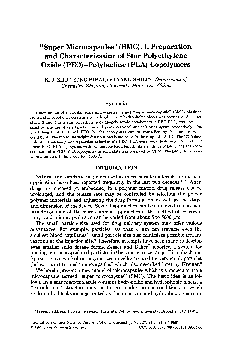 Pdf Super Microcapsules Smc I Preparation And Characterization Of Star Polymethylene