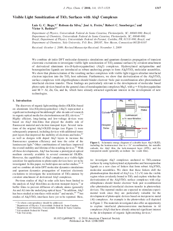 (PDF) Visible Light Sensitization of TiO 2 Surfaces with Alq3 Complexes