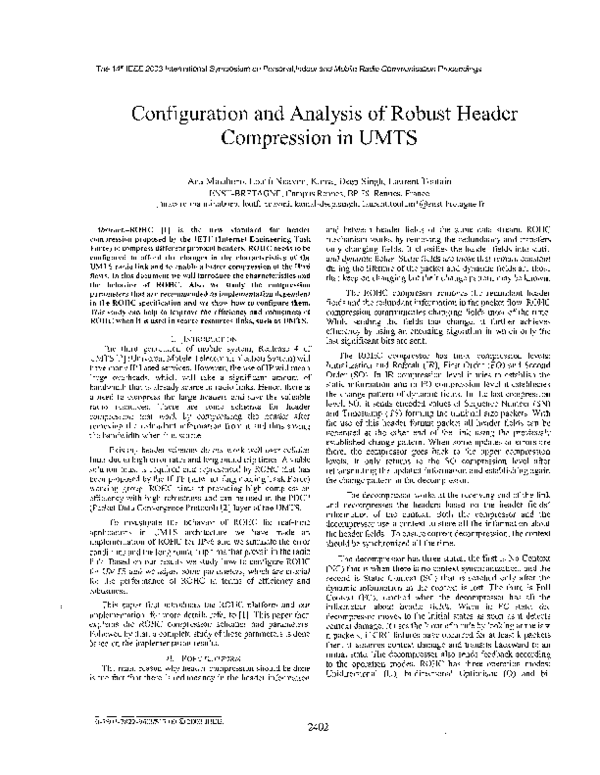 Pdf Configuration And Analysis Of Robust Header Compression In Umts