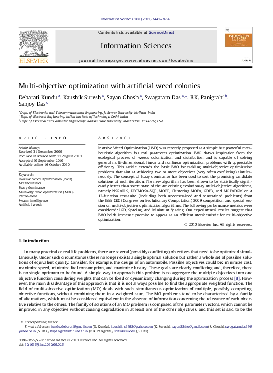 (PDF) IWO for Effective Multi-Objective Optimization