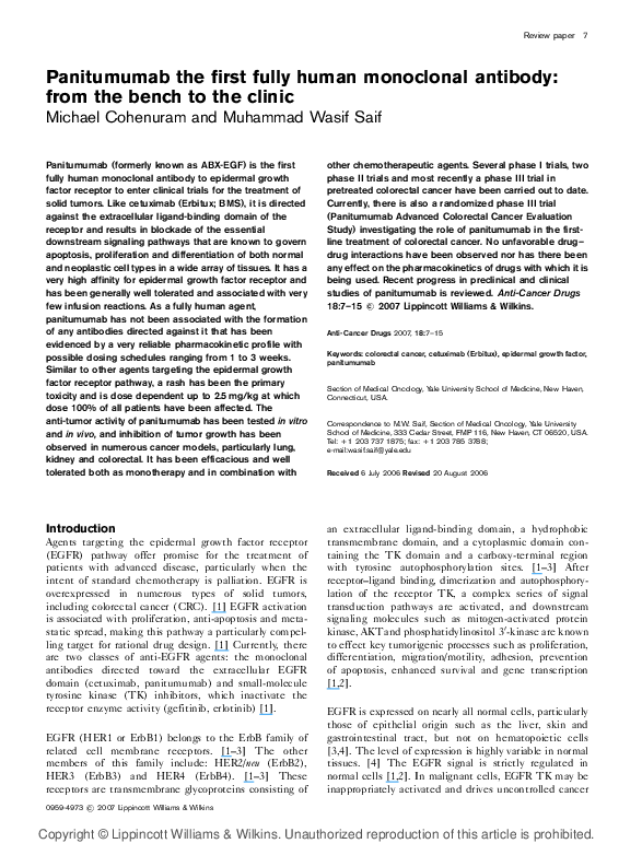 (PDF) Panitumumab the first fully human monoclonal antibody: from the ...