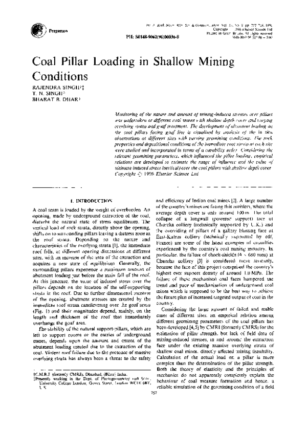 (PDF) Coal pillar loading in shallow mining conditions