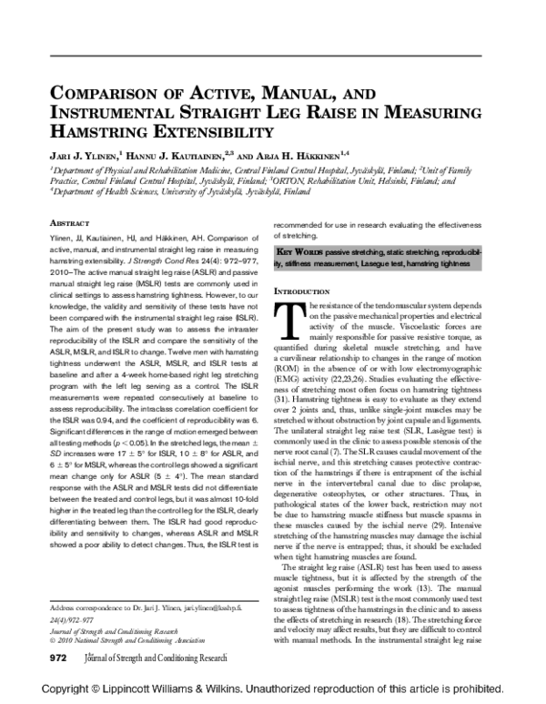 (PDF) Comparative Study of Hamstring Raise Tests
