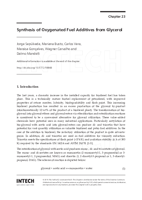 (PDF) Synthesis of Oxygenated Fuel Additives from Glycerol