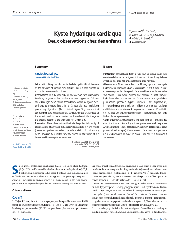 (PDF) Kyste Hydatique Des Parties Molles (À propos de 08 cas) HYDATIC ...