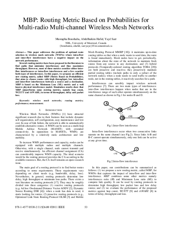 (PDF) MBP: Routing Metric Based on Probabilities for multi-radio multi-channel wireless mesh ...