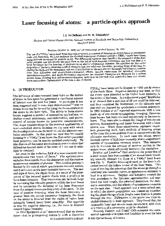 (PDF) Laser focusing of atoms: a particle-optics approach