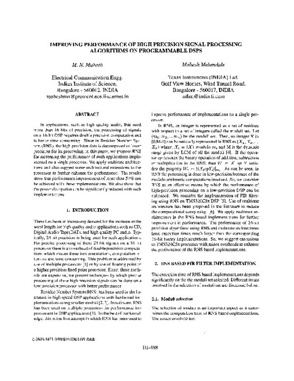 Pdf Improving Performance Of High Precision Signal Processing Algorithms On Programmable Dsps 1729