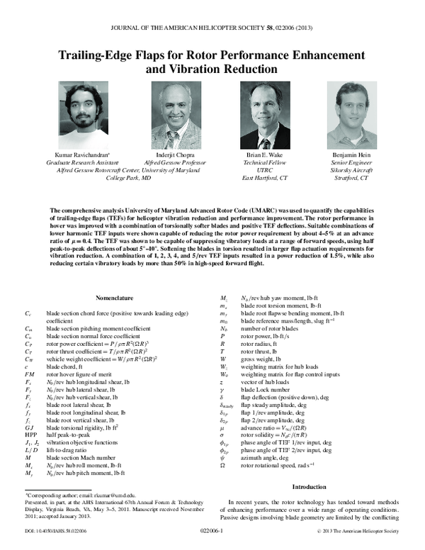 Pdf Trailing Edge Flaps For Rotor Performance Enhancement And