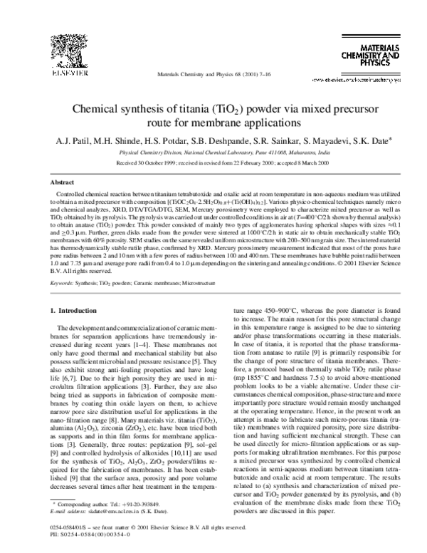 (PDF) Chemical synthesis of titania (TiO2) powder via mixed precursor ...