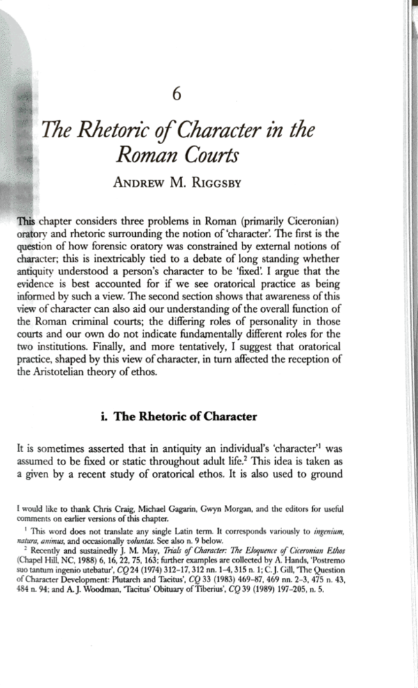 The Rhetoric of Character in the Roman Courts