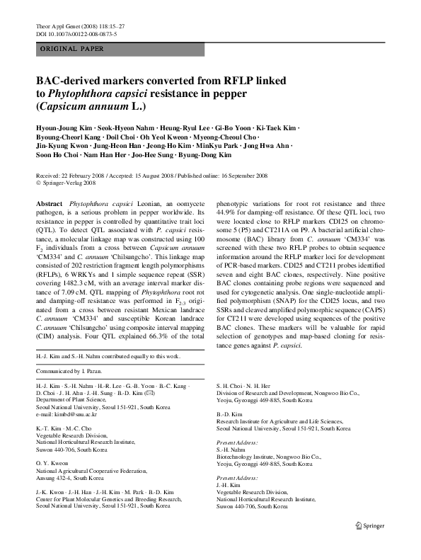(PDF) BAC-derived markers converted from RFLP linked to Phytophthora ...