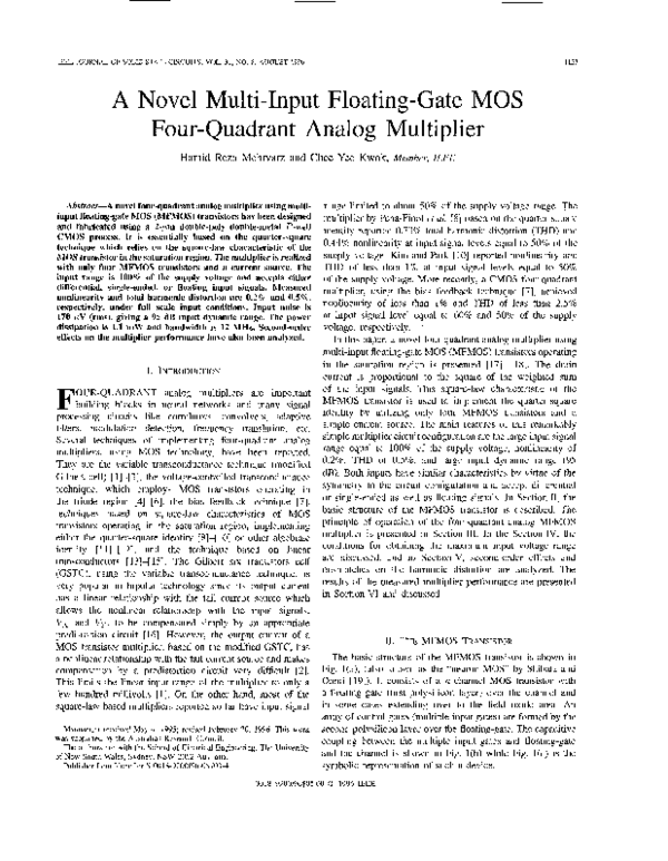 Pdf Multi Input Floating Gate Analog Multiplier