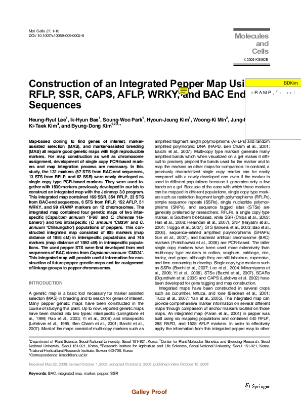 (PDF) Construction of an integrated pepper map using RFLP, SSR, CAPS ...