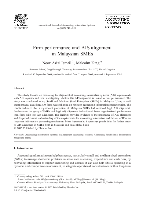 (PDF) Firm performance and AIS alignment in Malaysian SMEs