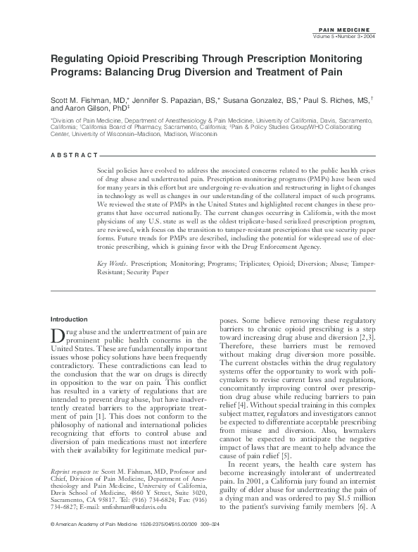 (PDF) Regulating Opioid Prescribing Through Prescription Monitoring ...