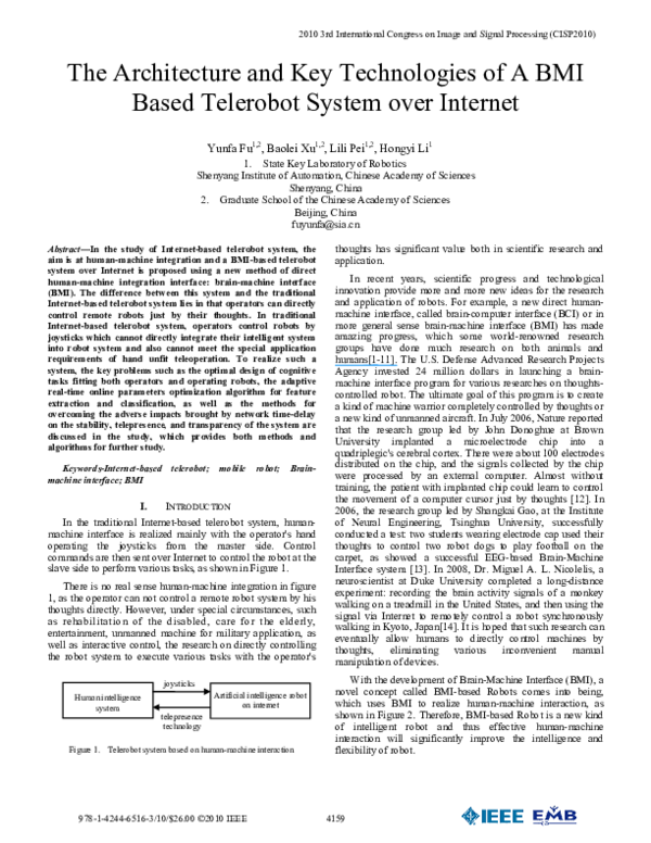 (PDF) The architecture and key technologies of a BMI based telerobot ...