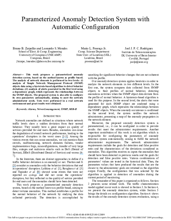 Pdf Parameterized Anomaly Detection System With Automatic Configuration