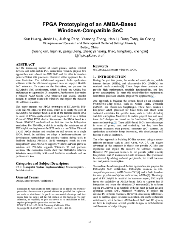 Pdf Fpga Prototyping Of An Amba Based Windows Compatible Soc