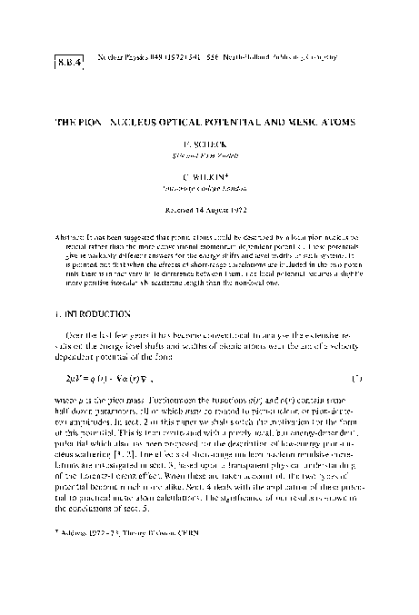 (PDF) The pion-nucleus optical potential and mesic atoms