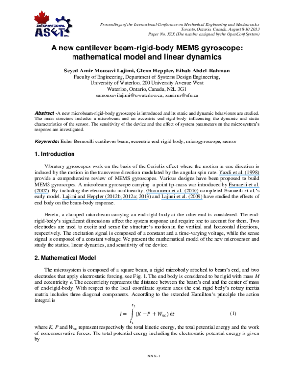 (PDF) A new cantilever beam-rigid-body MEMS gyroscope: mathematical ...