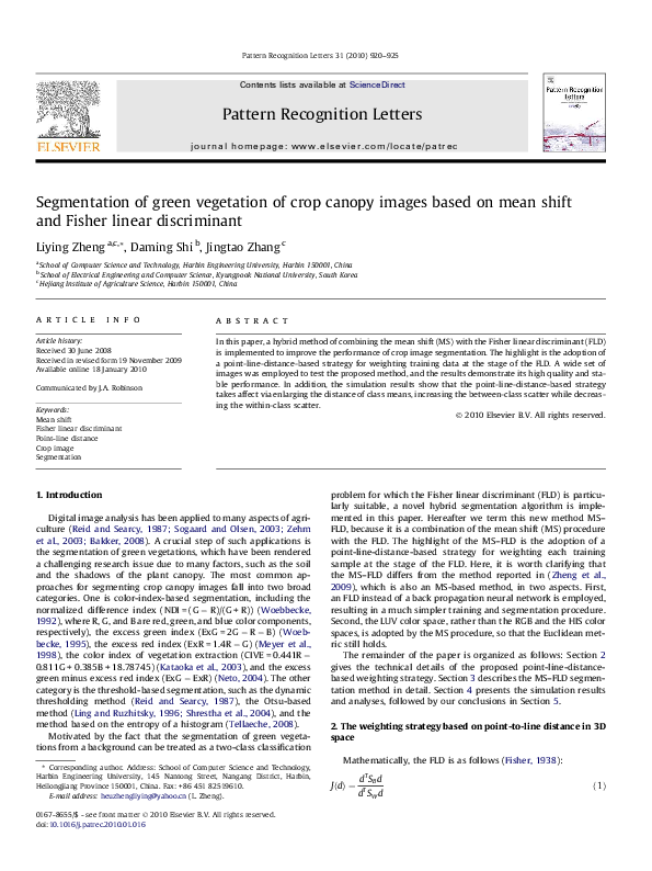 (PDF) Segmentation of green vegetation of crop canopy images based on ...