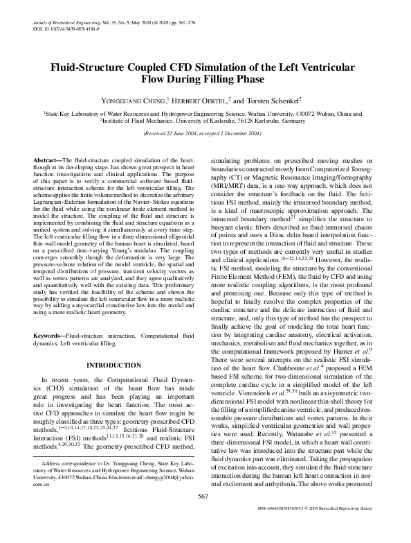 Pdf Fluid Structure Coupled Cfd Simulation Of The Left Ventricular Flow During Filling Phase