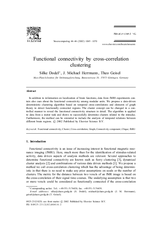(PDF) Functional connectivity by cross-correlation clustering
