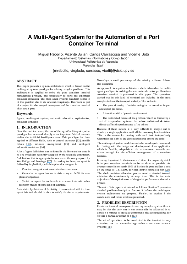 (PDF) A Multi-Agent System for the Automation of a Port Container Terminal