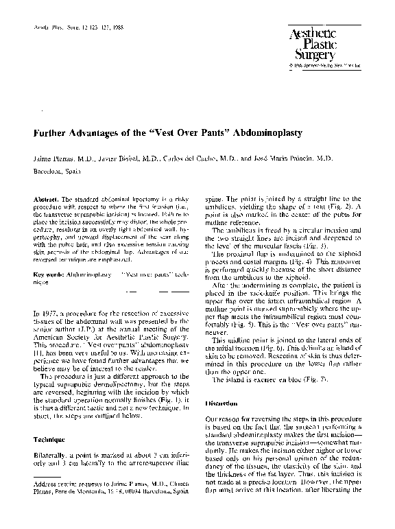 (PDF) Further advantages of the “Vest over pants” abdominoplasty
