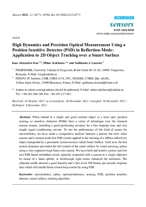 (PDF) High Dynamics and Precision Optical Measurement Using a Position ...
