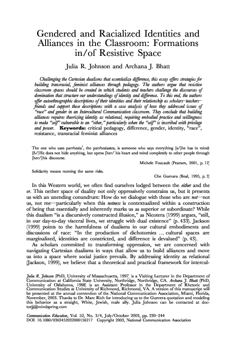 (PDF) Gendered and Racialized Identities and Alliances in the Classroom ...