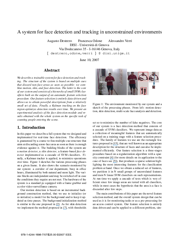 Pdf A System For Face Detection And Tracking In Unconstrained