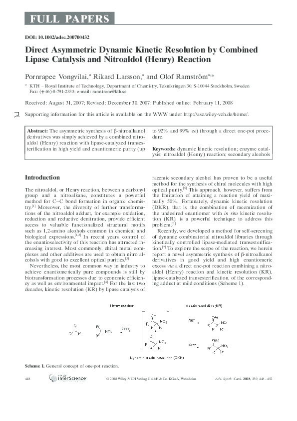 (PDF) Direct Asymmetric Dynamic Kinetic Resolution by Combined Lipase ...