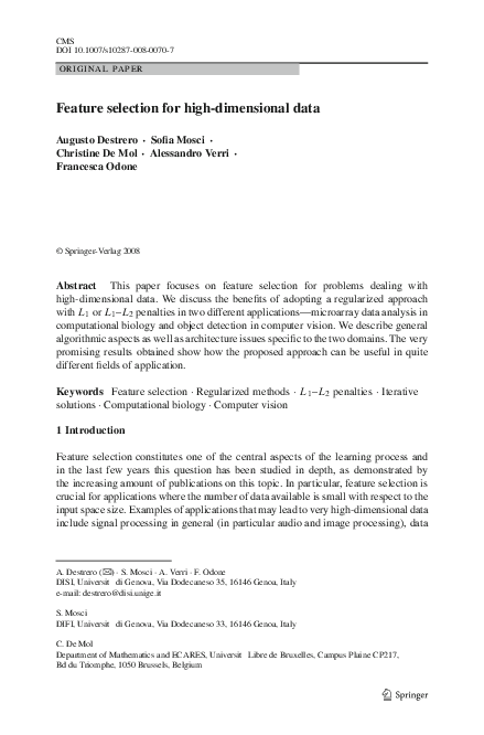 (PDF) Feature selection for high-dimensional data