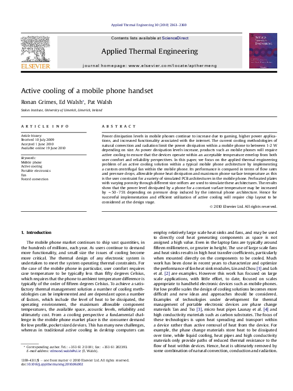 (PDF) Active cooling of a mobile phone handset