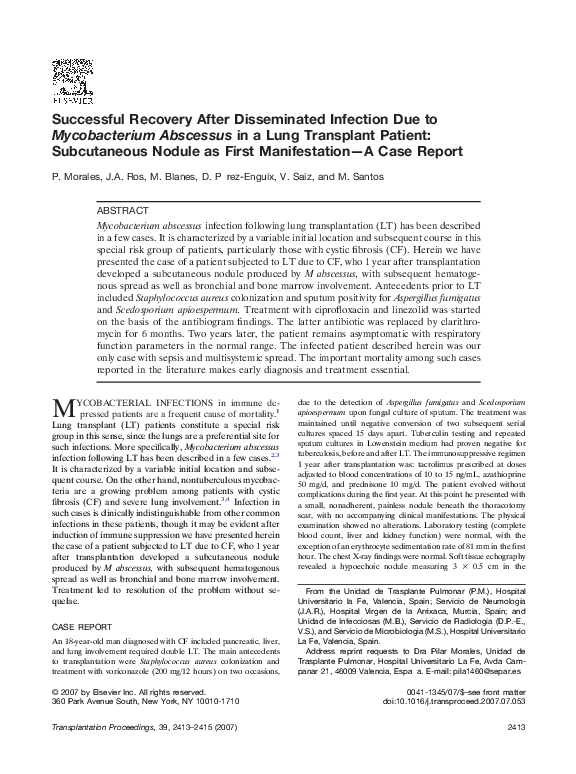 (PDF) Successful Recovery After Disseminated Infection Due to ...