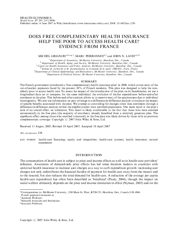 (PDF) Does free complementary health insurance help the poor to access ...