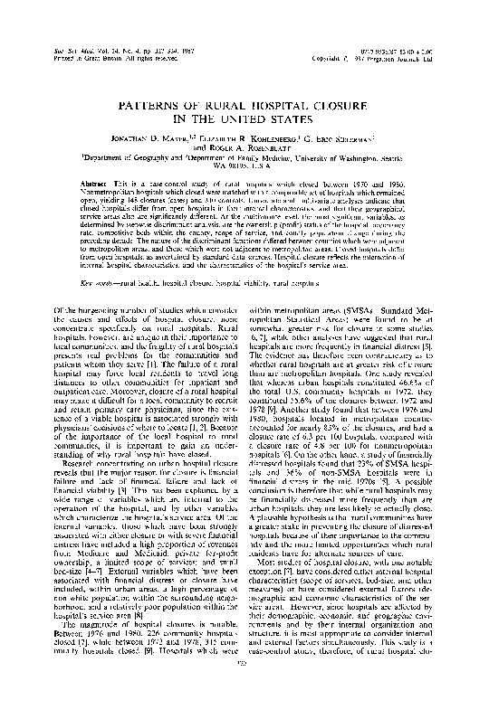 (PDF) Patterns of rural hospital closure in the United States