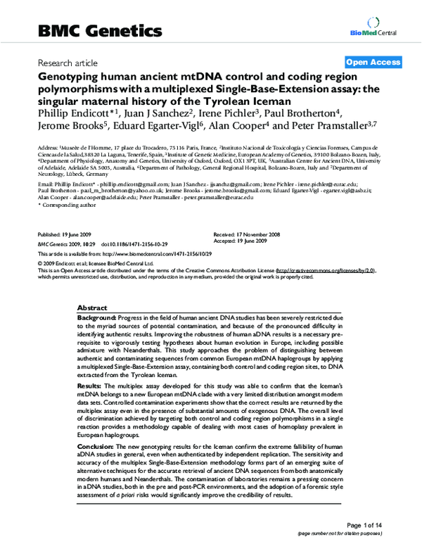 Pdf Genotyping Human Ancient Mtdna Control And Coding Region Polymorphisms With A Multiplexed